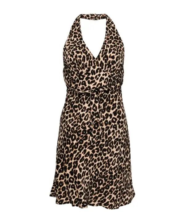 REFORMATION Delanie Dress Leopard Print Halterneck Mini