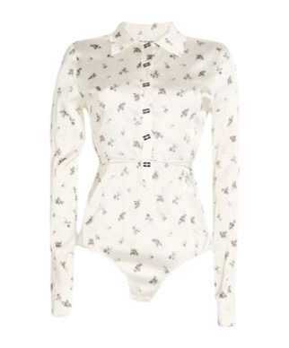 GANNI Floral Printed Collared Long-sleeve Bodysuit Shirt