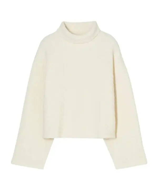 Closed High-neck Textured Sweatshirt - White