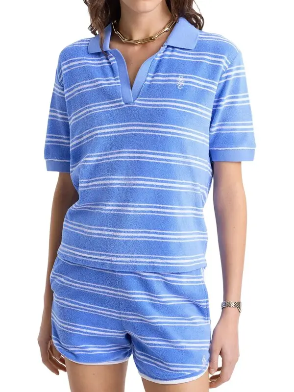 SPORTY  RICH Sporty & Rich Juniper Striped Polo T-shirt