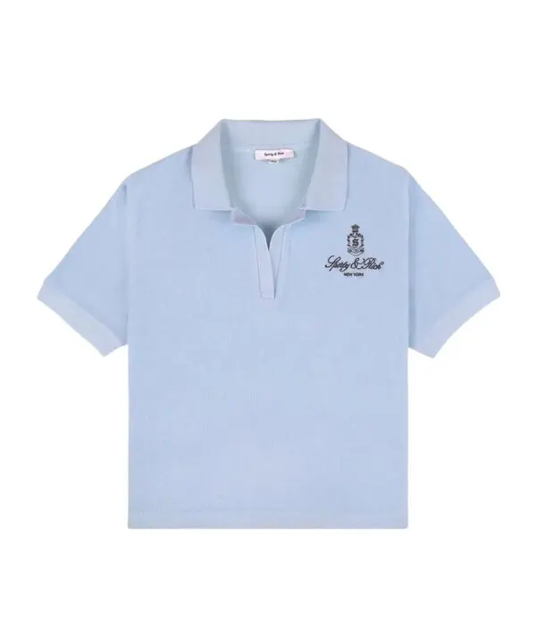 SPORTY  RICH Logo-embroidered Short-sleeve Polo Shirt - Blue