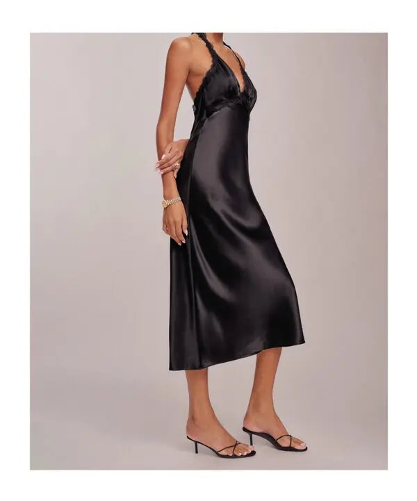 REFORMATION Nora Dress Sleeveless Halterneck Lace Trim Maxi Dress