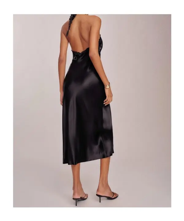 REFORMATION Nora Dress Sleeveless Halterneck Lace Trim Maxi Dress