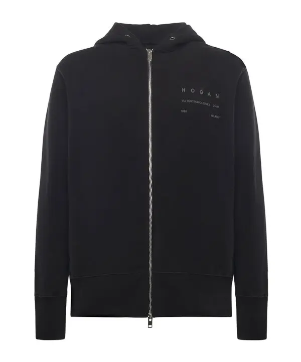 Hogan Logo Printed Full Zip Hoodie