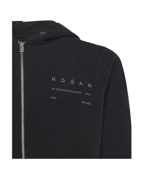 Hogan Logo Printed Full Zip Hoodie