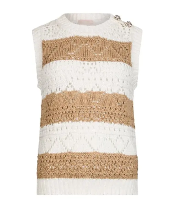 Liu Jo Sleeveless Crochet Knit Top With Jewel Embellishments