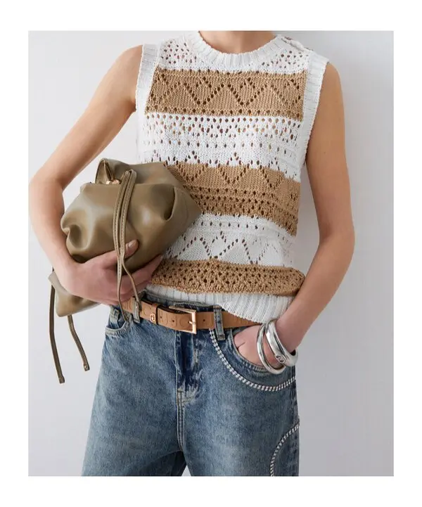 Liu Jo Sleeveless Crochet Knit Top With Jewel Embellishments