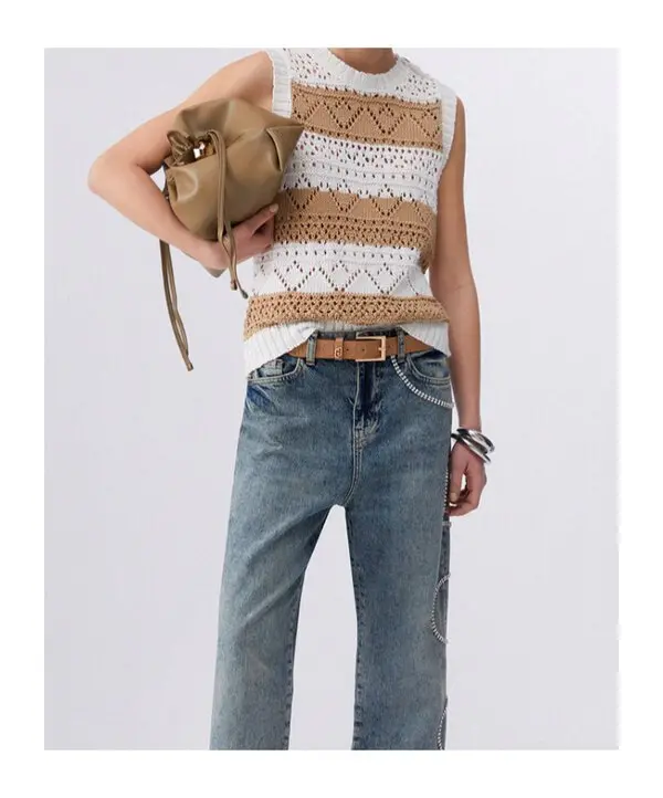 Liu Jo Sleeveless Crochet Knit Top With Jewel Embellishments