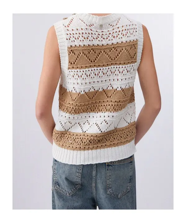 Liu Jo Sleeveless Crochet Knit Top With Jewel Embellishments