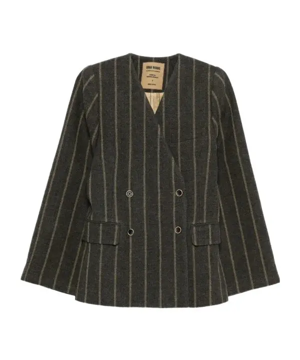 UMA WANG Striped Double-breasted Blazer - Grey