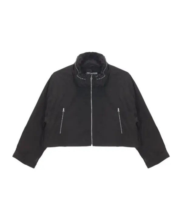 LOW CLASSIC Drawstring-neck Zip Jacket - Black