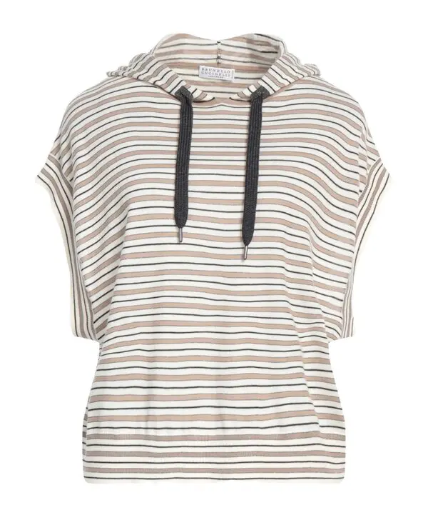 Brunello Cucinelli Striped Hooded Sleeveless Top - White