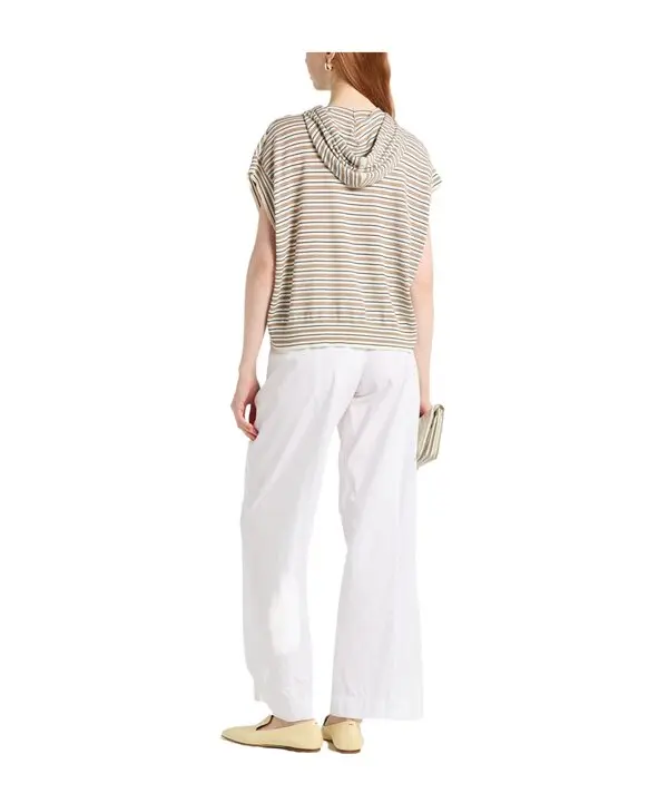 Brunello Cucinelli Striped Hooded Sleeveless Top