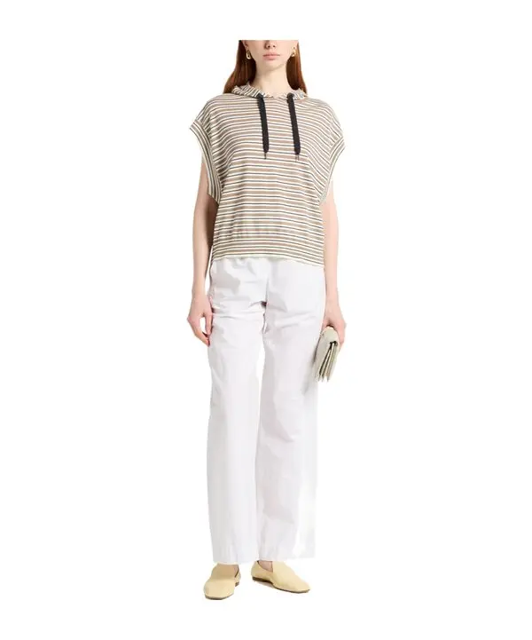 Brunello Cucinelli Striped Hooded Sleeveless Top