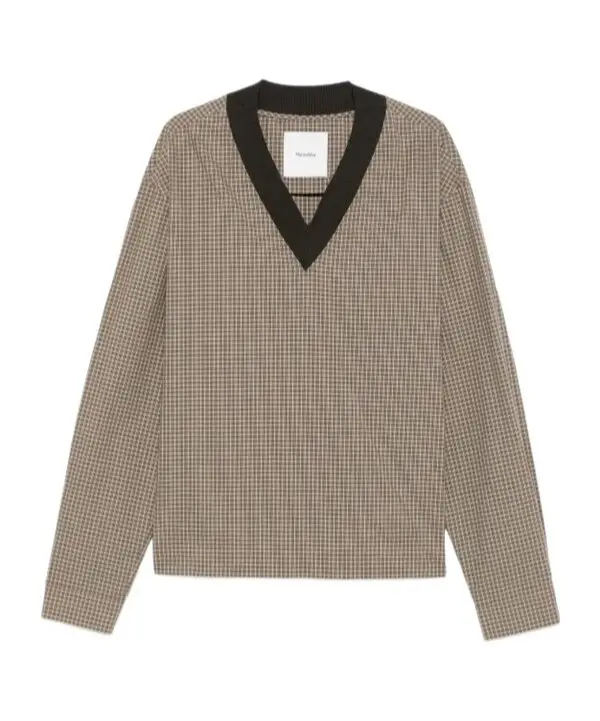 Nanushka Checked V-neck Long Sleeve Top
