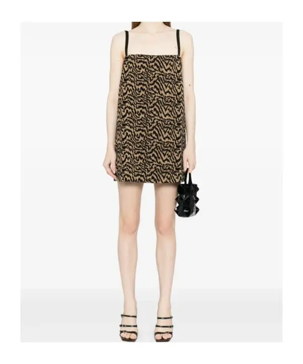 REFORMATION Adette Dress Animal Print Square Neck Spaghetti Strap Dress