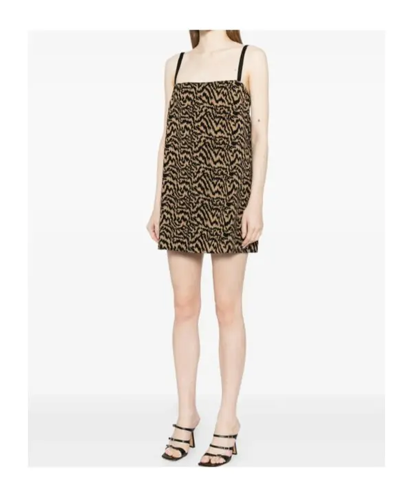 REFORMATION Adette Dress Animal Print Square Neck Spaghetti Strap Dress