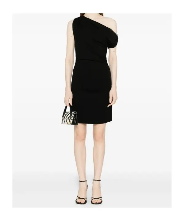 REFORMATION Belle Dress With Asymmetrical Sleeves And Pleating - Black