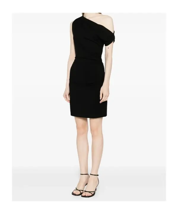 REFORMATION Belle Dress With Asymmetrical Sleeves And Pleating - Black
