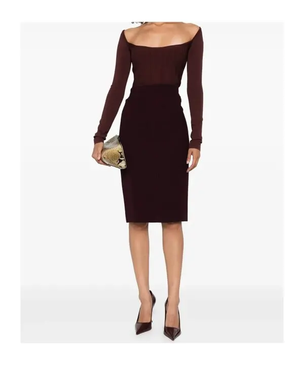 MUGLER Square-neck Ribbed Long-sleeve Top