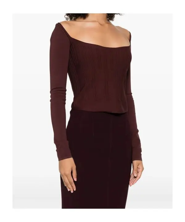 MUGLER Square-neck Ribbed Long-sleeve Top