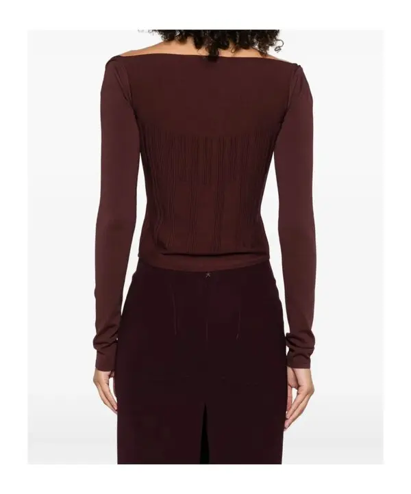 MUGLER Square-neck Ribbed Long-sleeve Top