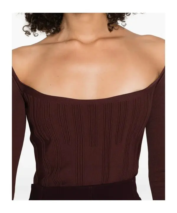 MUGLER Square-neck Ribbed Long-sleeve Top