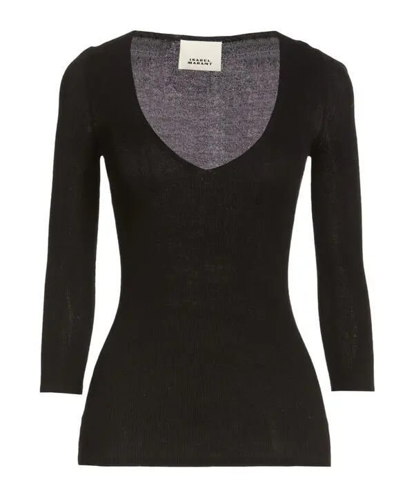 Isabel Marant Étoile Ribbed Knit Top With V-neck And 3/4 Sleeves