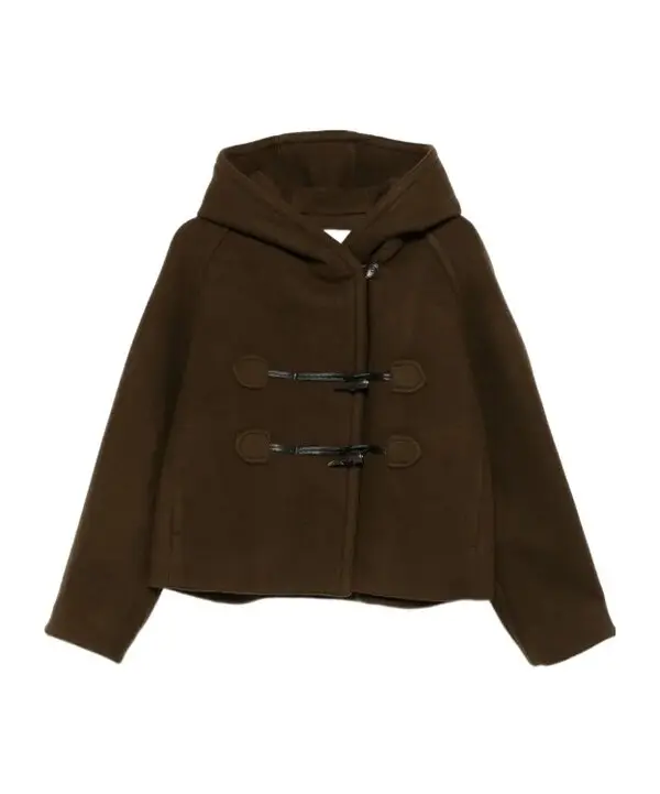 LOW CLASSIC Wool Blend Single-breasted Short Coat With Hood - Black