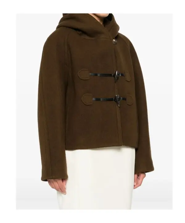 LOW CLASSIC Wool Blend Single-breasted Short Coat With Hood - Black