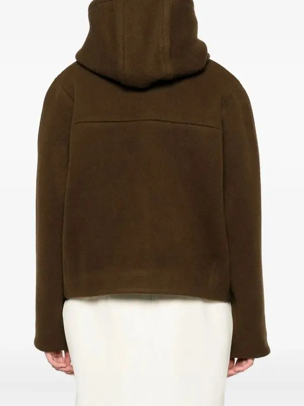 LOW CLASSIC Wool Blend Single-breasted Short Coat With Hood - Black