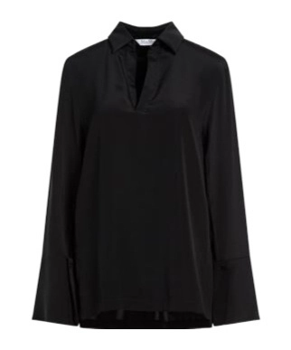Max Mara Satin Collared V-neck Blouse With Flared Sleeves