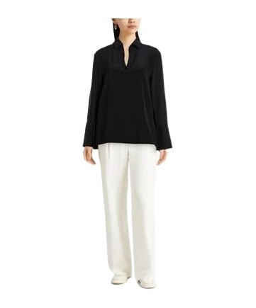 Max Mara Satin Collared V-neck Blouse With Flared Sleeves