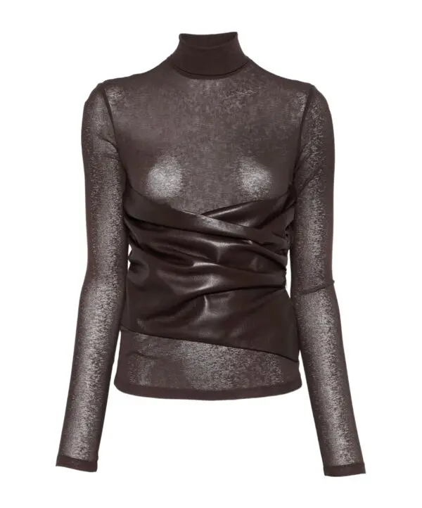 Nanushka Draped Panel Turtleneck Top - Black