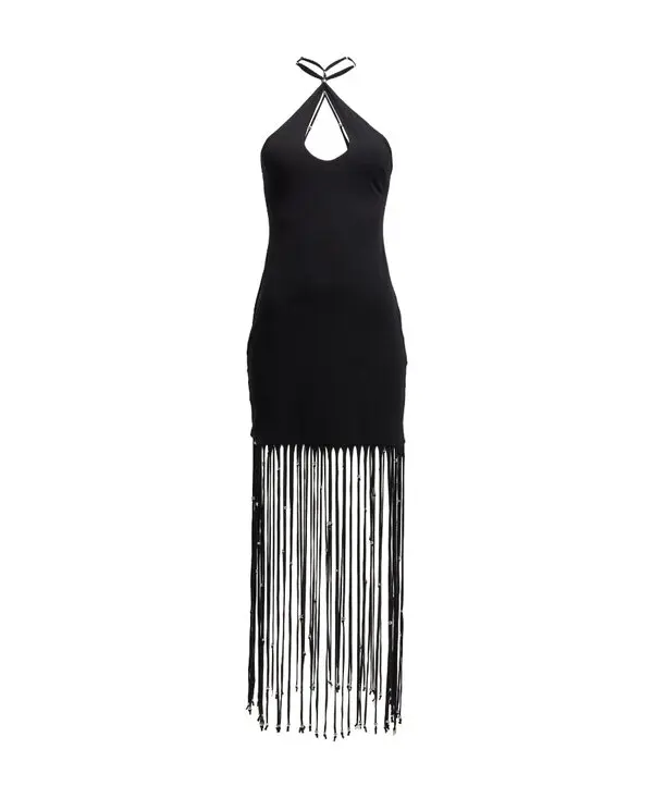 ROTATE BY BIRGER CHRISTENSEN Halterneck Fringed Mini Dress - Black