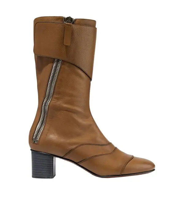 Chloé Solid Color Round-toe Ankle Boots - Brown