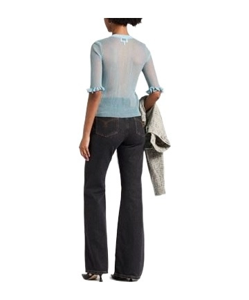 GANNI Ribbed Crew-neck Three-quarter Sleeve Top