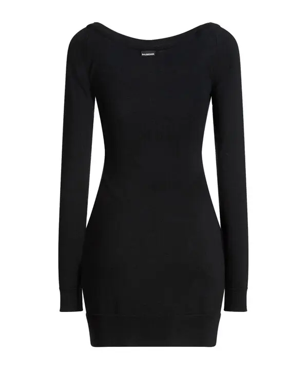 Balenciaga Ribbed V-neck Long Sleeve Knit Mini Dress