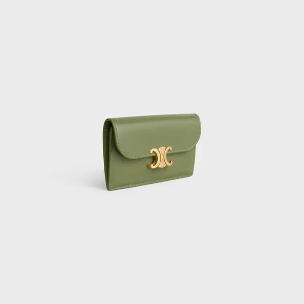 Celine Long Card Holder With Flap Triomphe In Shiny Calfskin
