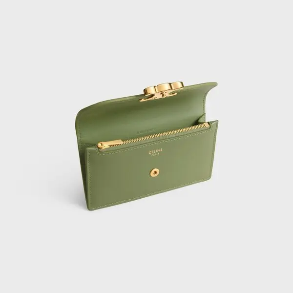 Celine Long Card Holder With Flap Triomphe In Shiny Calfskin