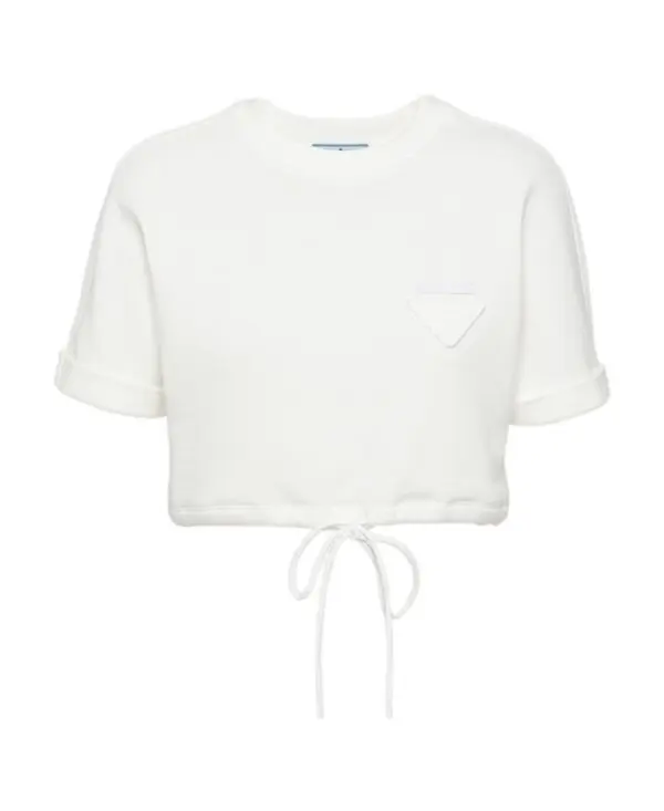 Prada Cropped Cotton Fleece T-shirt