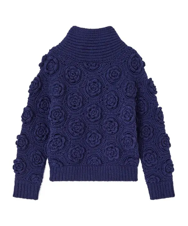 GANNI Floral Crochet High Neck Sweater
