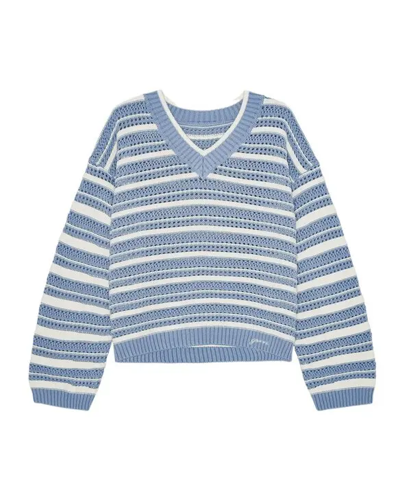 GANNI Striped Cotton V-neck Jumper - Blue