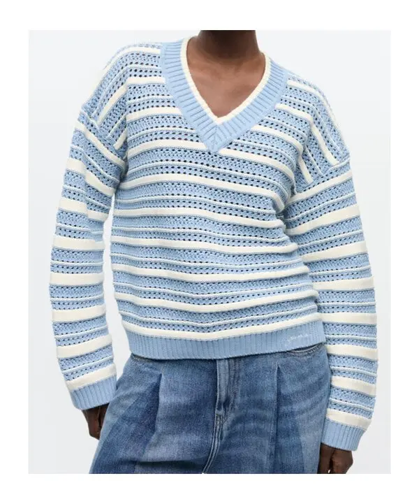 GANNI Striped Cotton V-neck Jumper