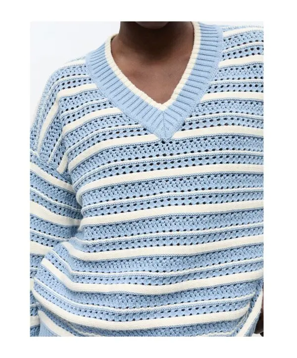 GANNI Striped Cotton V-neck Jumper