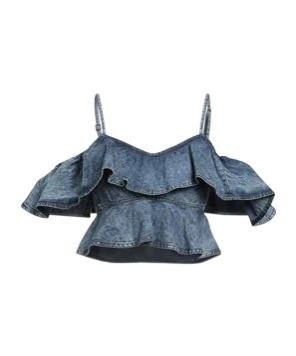 Isabel Marant Étoile Off-shoulder Ruffled Denim Crop Top