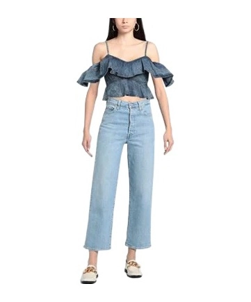 Isabel Marant Étoile Off-shoulder Ruffled Denim Crop Top