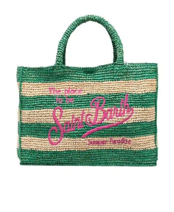 MC2 SAINT BARTH Striped Woven Top Handle Bag - Green