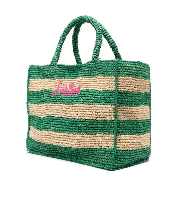 MC2 SAINT BARTH Striped Woven Top Handle Bag - Green