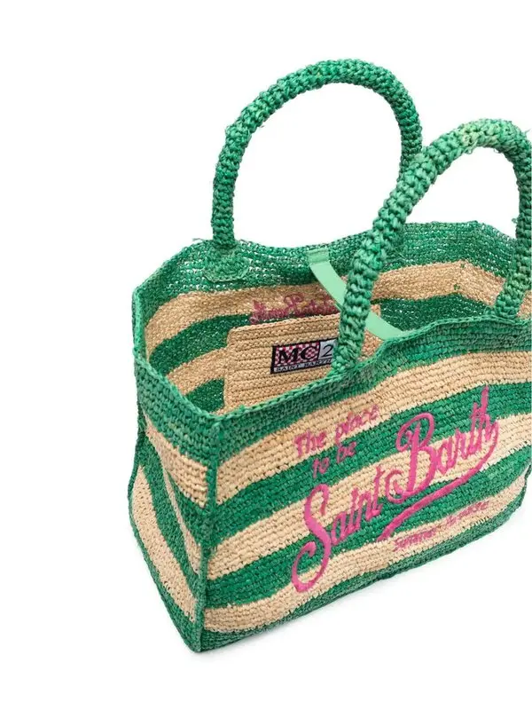 MC2 SAINT BARTH Striped Woven Top Handle Bag - Green